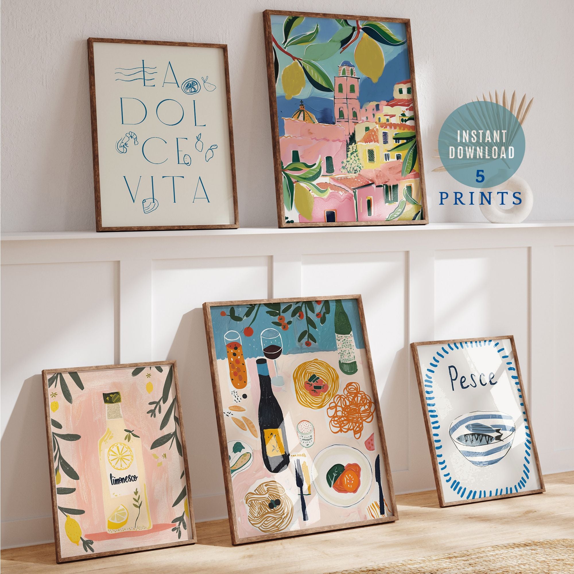 Eclectic Food Printable Wall Art – Set of 5 Kitchen Gallery Prints ...
