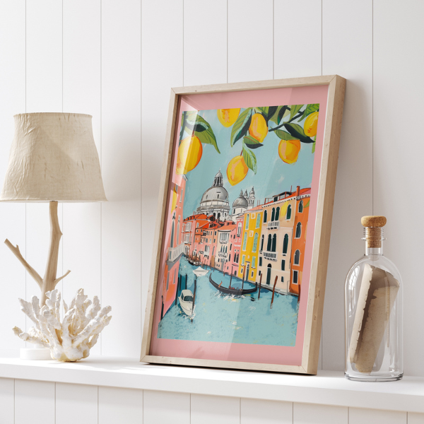 Italy Summer Digital Art — Pink & Green Printable Decor – Blue Water Songs