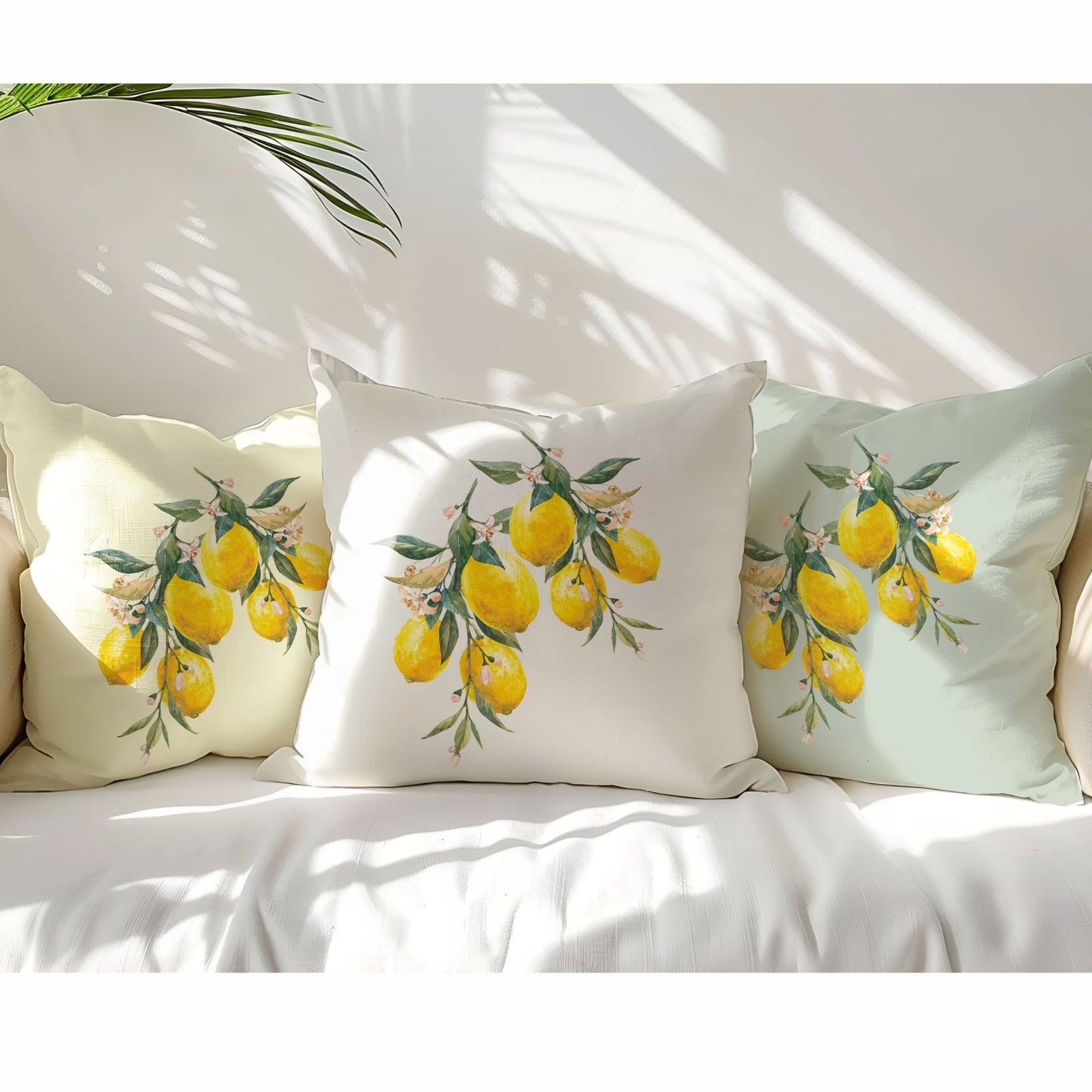 Watercolor Lemon Pillow Cover – Summer Fresh Decor – Blue Water Songs