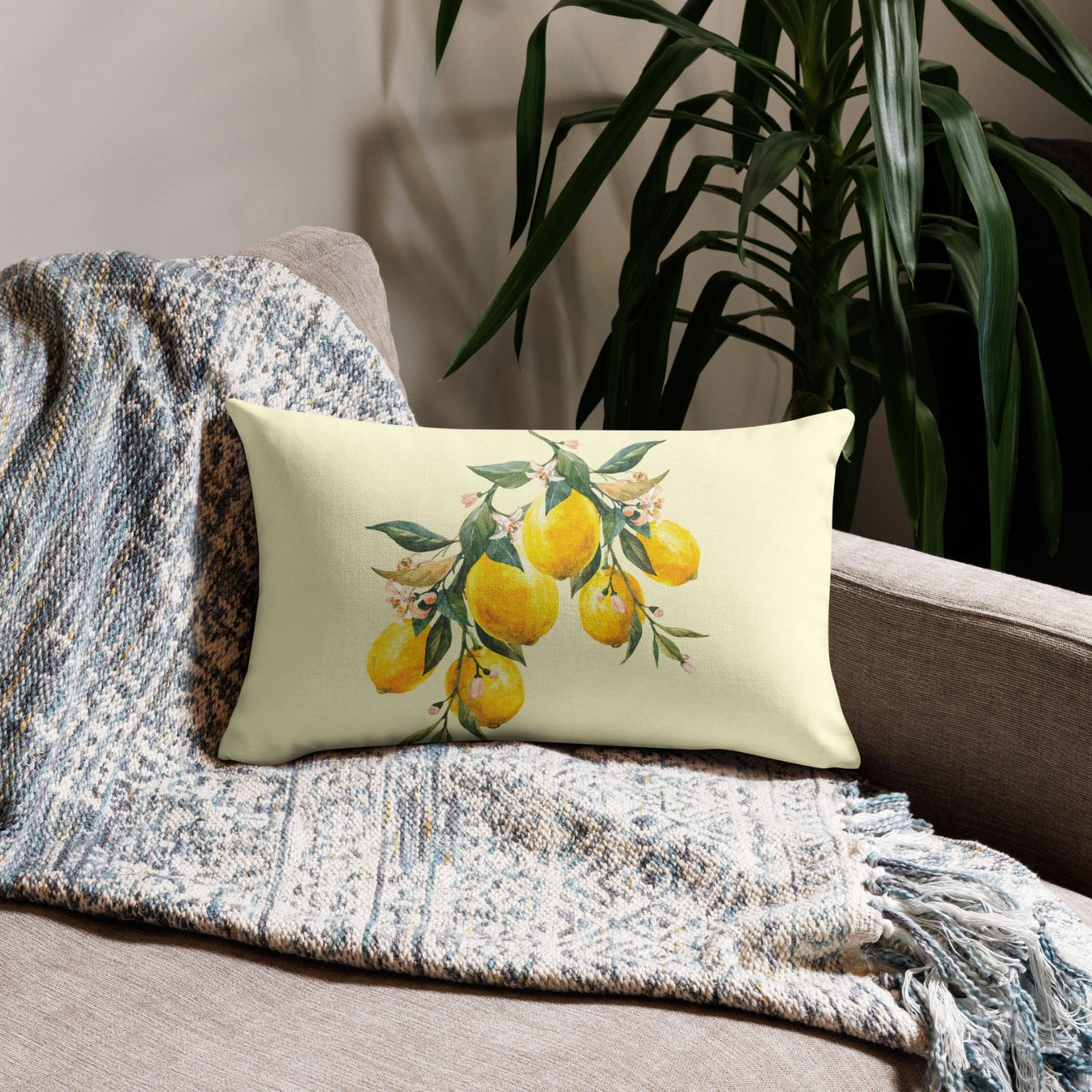 Watercolor Lemon Pillow Cover – Summer Fresh Decor – Blue Water Songs