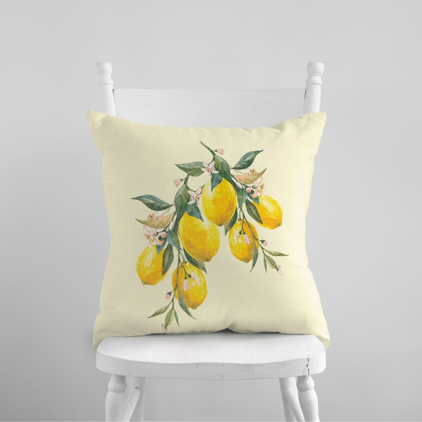 Watercolor Lemon Pillow Cover – Summer Fresh Decor – Blue Water Songs