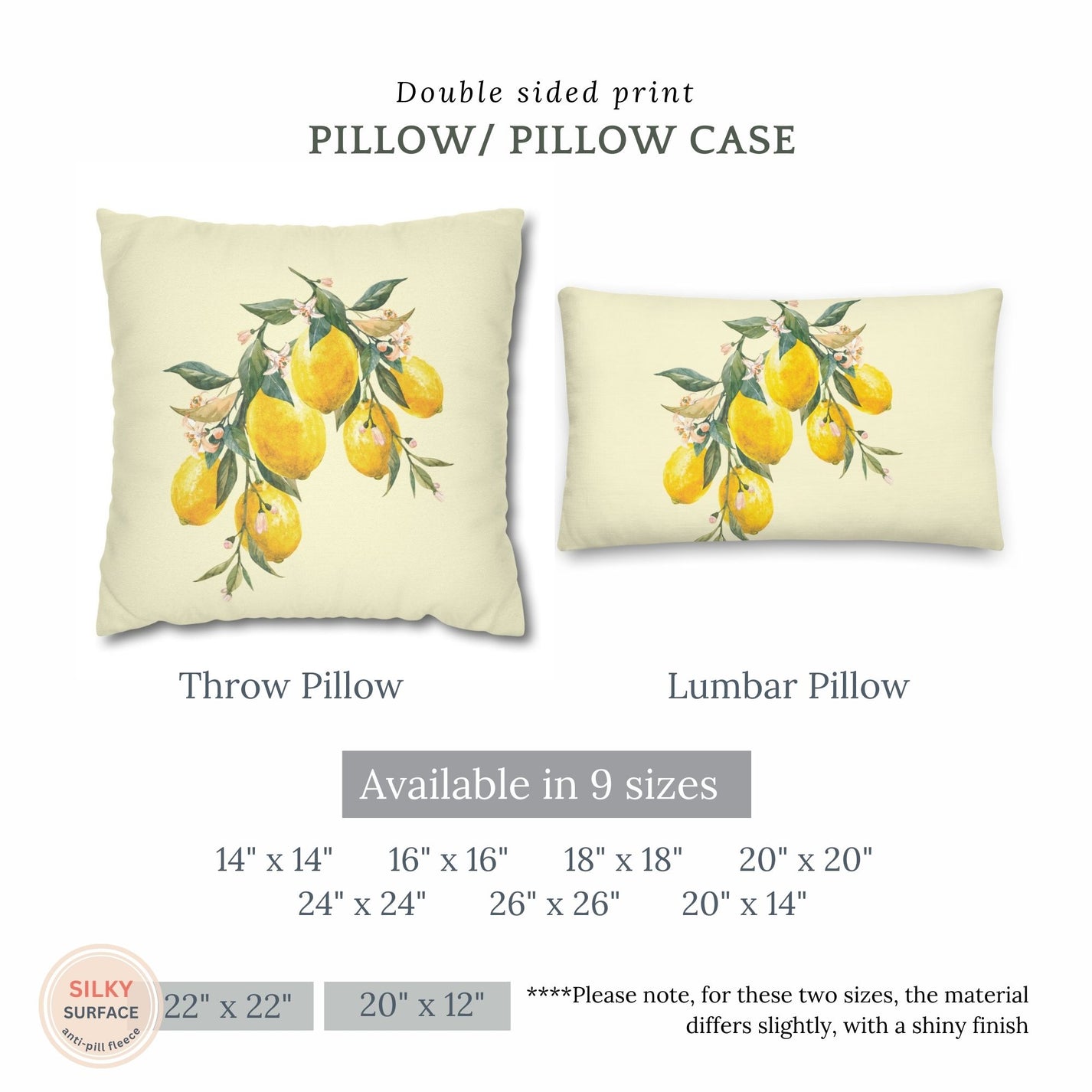 Watercolor Lemon Pillow Cover – Summer Fresh Decor – Blue Water Songs